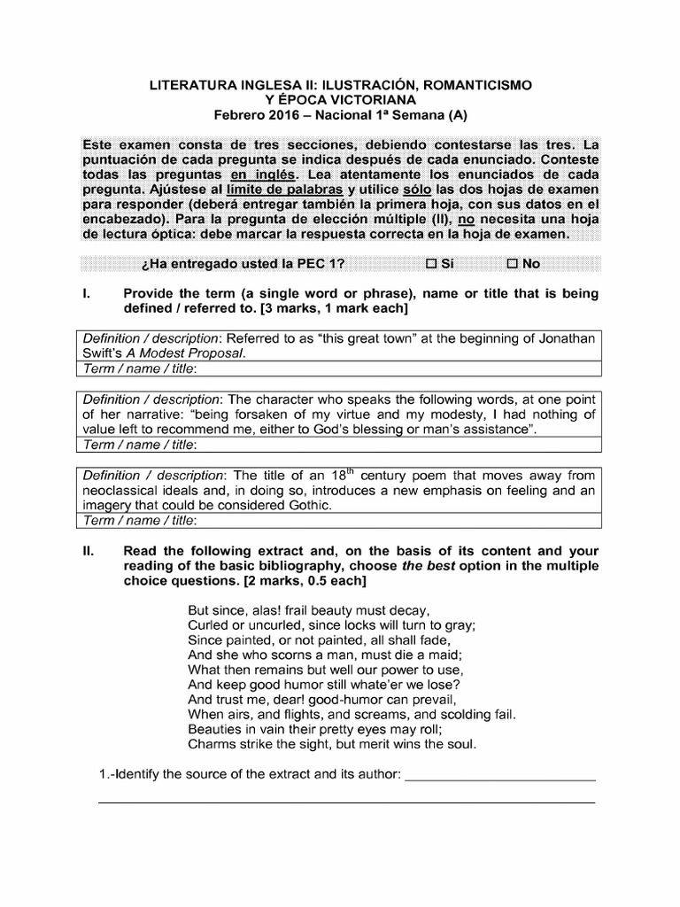 Examen Literatura Inglesa 2 UNED Estudios Ingleses 2017 | PDF