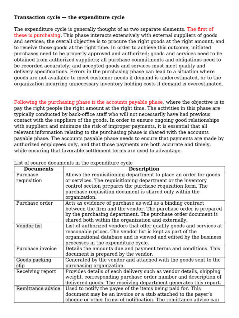 Transaction Cycle-Expenditures | PDF | Accounts Payable | Receipt
