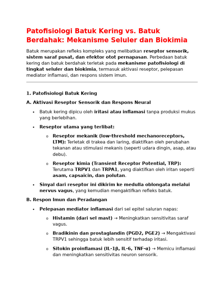 Patofisiologi Batuk Kering dan Berdahak | PDF