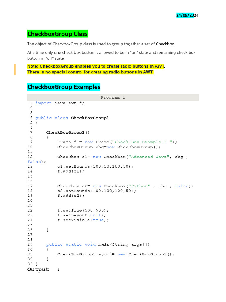 2024_09_24_AWT_CheckBoxGroup | PDF | Computing | Object Oriented Programming