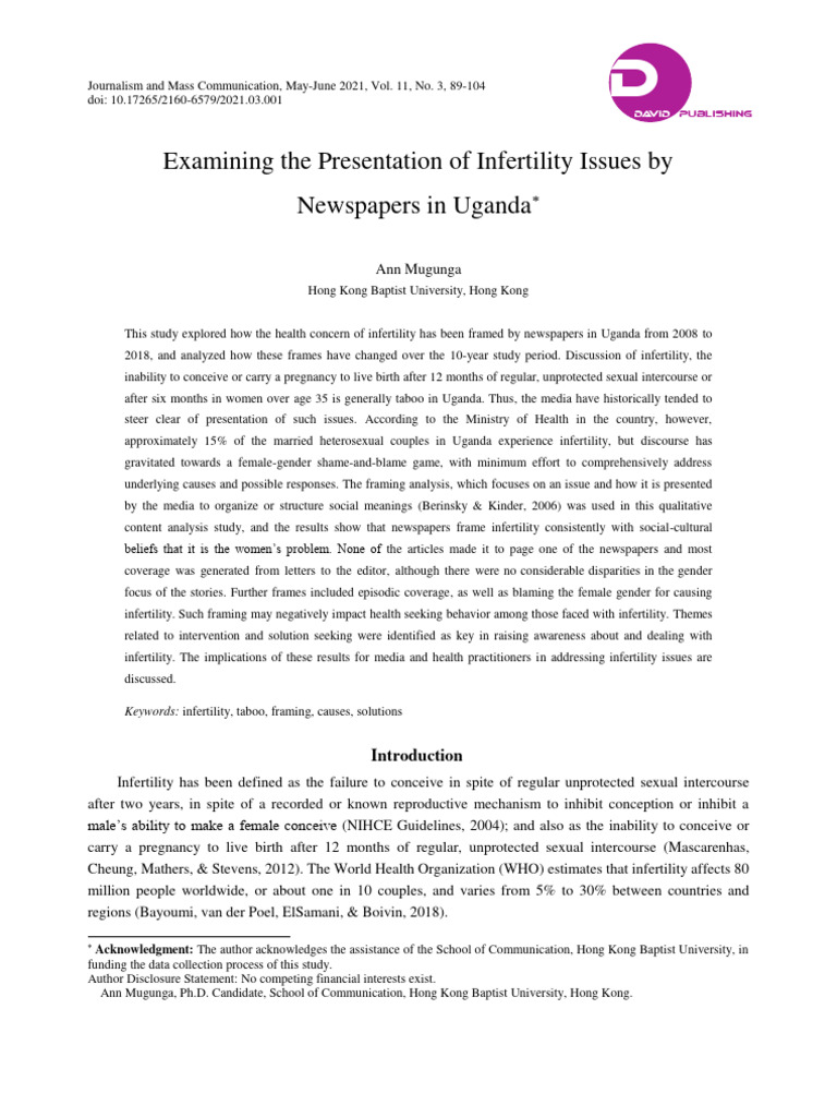 Examining The Presentation of Infertilit | PDF | Infertility | Social ...