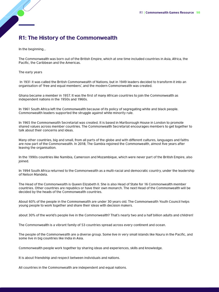 History of the Commonwealth Nations | PDF | Commonwealth Of Nations ...
