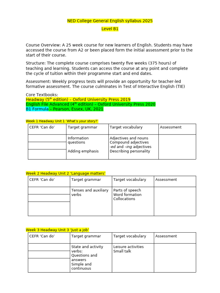 Intermediate B1 Syllabus 2025 | PDF | English Language | Verb