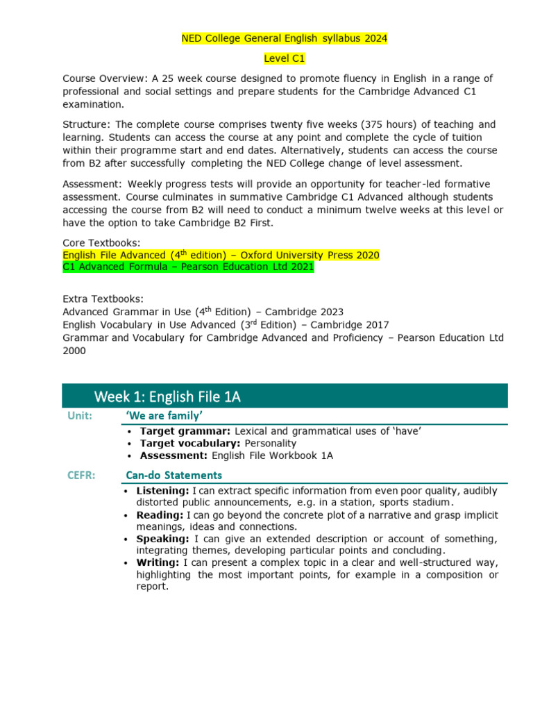 Advanced C1 Syllabus 2025 | PDF | English Language | Vocabulary
