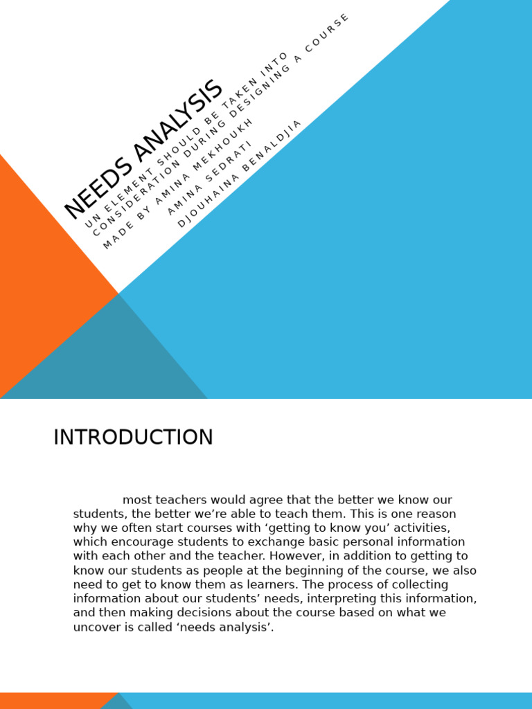 Needs analysis | PDF | Learning | Teachers