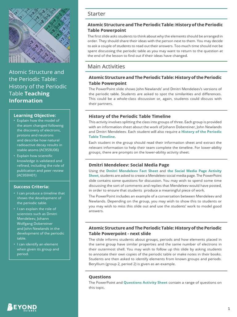 History of the Periodic Table Lesson | PDF | Periodic Table | Atoms