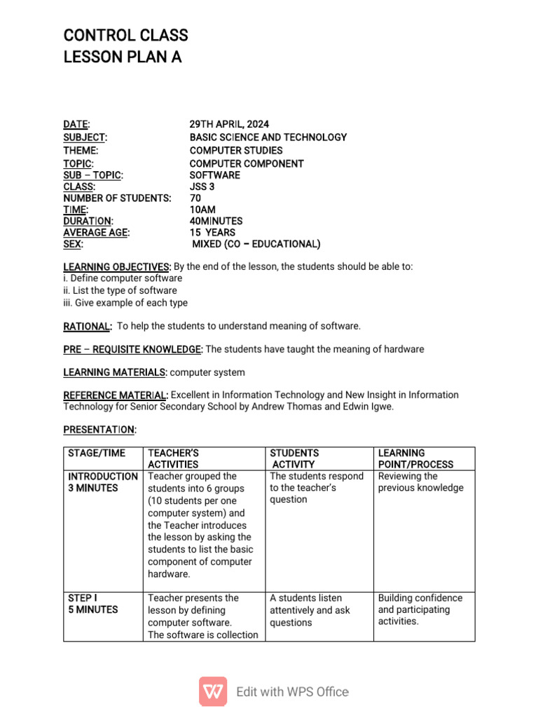 9718 - WK 2 Lesson Plan | PDF | Application Software | Teachers