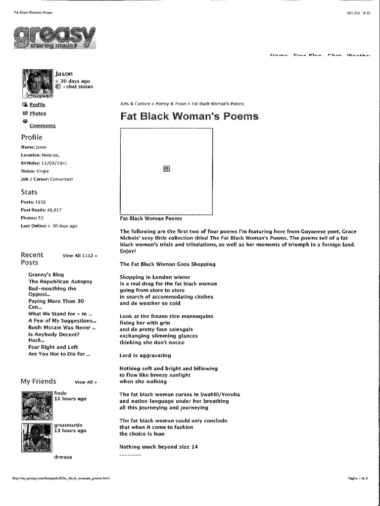 Fat Black Woman Poems | PDF