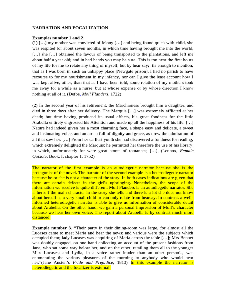 Examples of Narration and Focalisation With Explanations | PDF | Pride ...