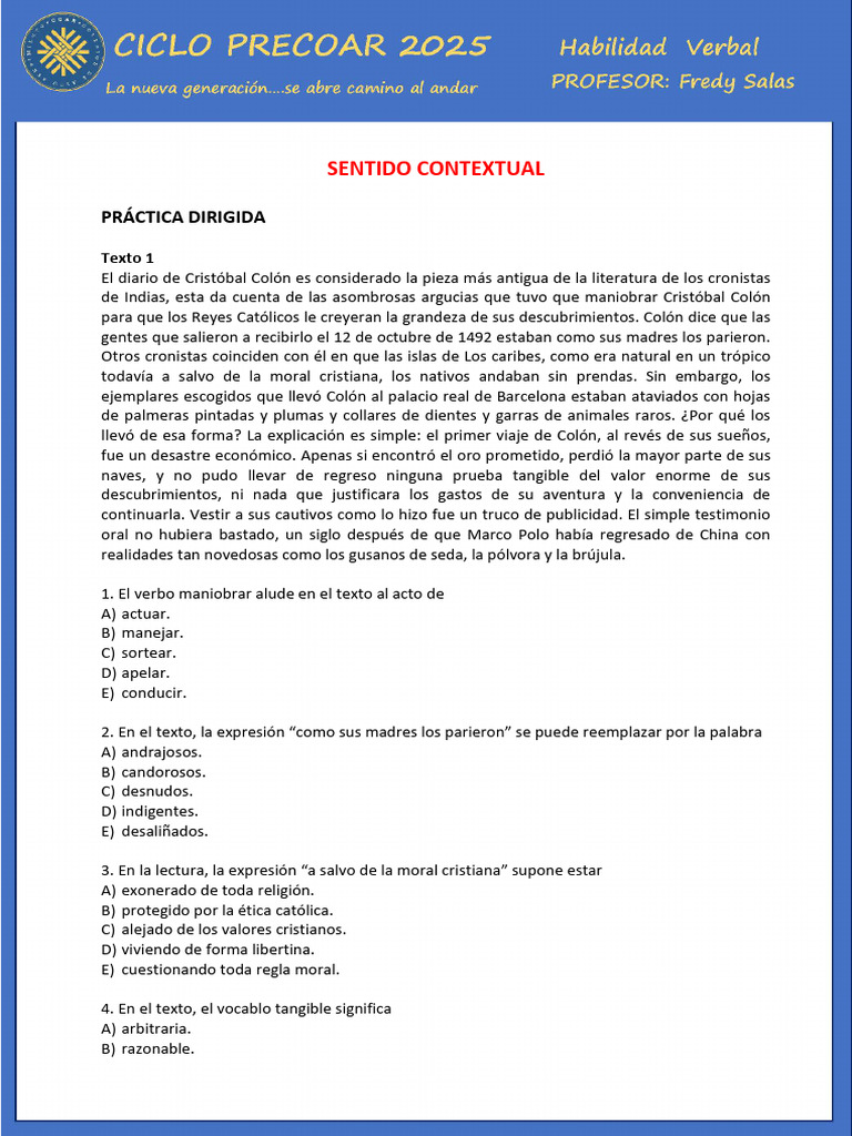 Sentido Contextual. PRÁCTICA DIRIGIDA 1. | PDF | Moralidad