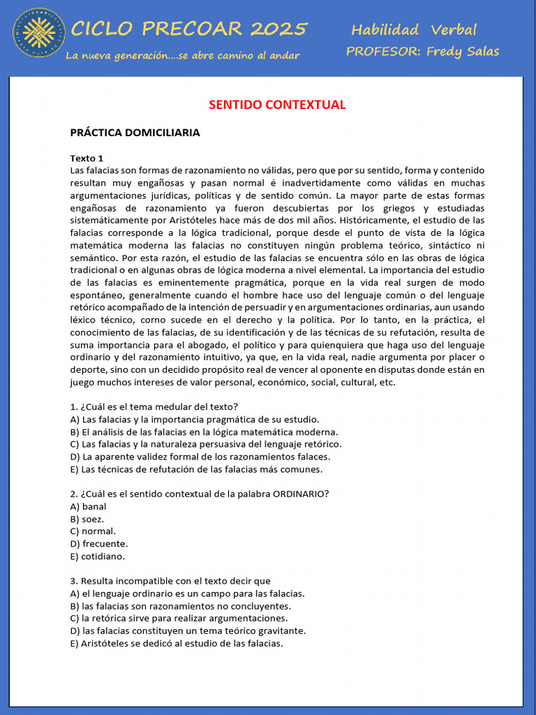 Sentido Contextual. PRÁCTICA DOMICILIARIA. EDITADO | PDF | Falacia | Lógica