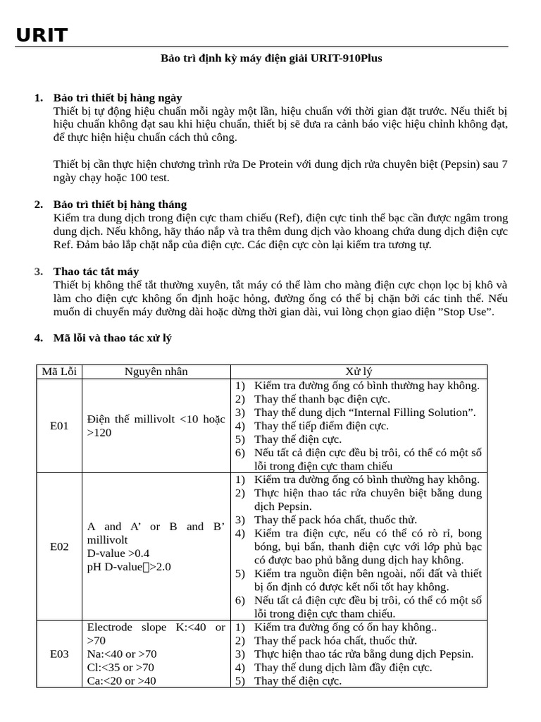 URIT-910Plus MÃ L I | PDF