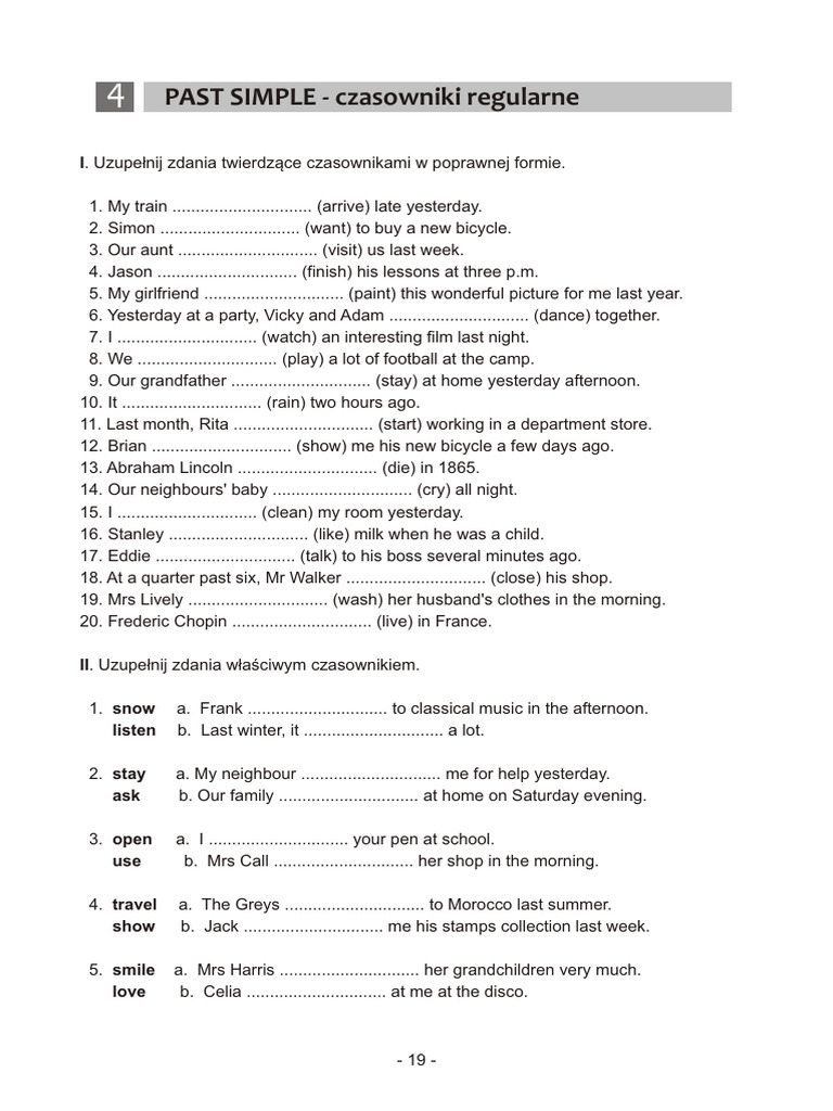 Past Simple Czasowniki Regularne | PDF