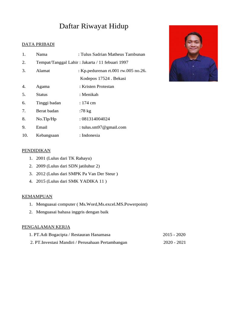 CV dan Lamaran Tulus Matheus edit | PDF