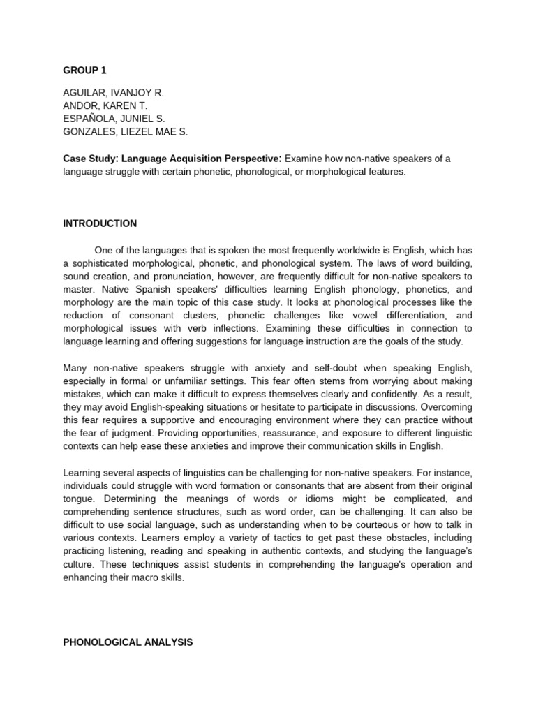 Group 1 Case Study Introduction | PDF | English Language | Foreign Language