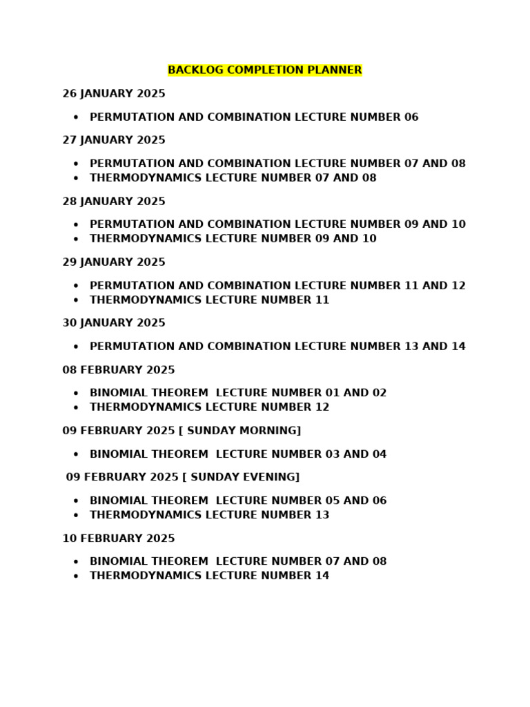 Backlog Completion Planner | PDF