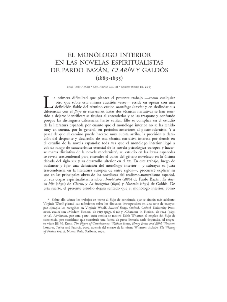 Monólogo Interior en Pardo Bazán, Galdós | PDF | Narración | Monólogo