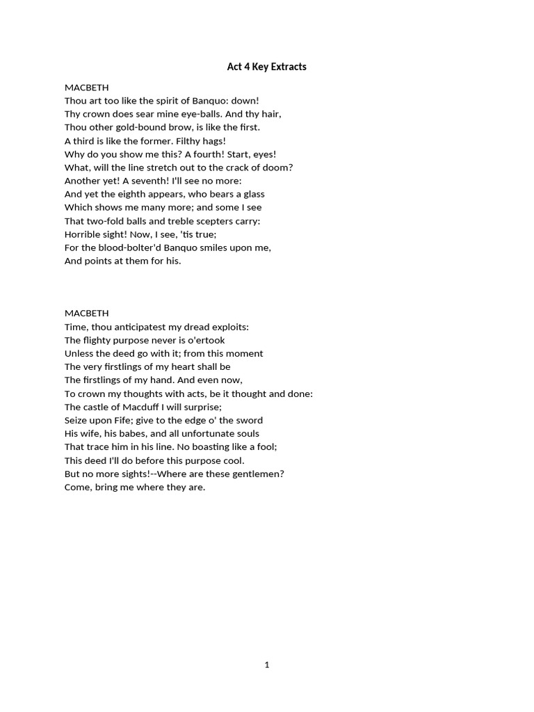 Act 4 Key Extracts For Notes | PDF | Macbeth | Shakespearean Tragedies
