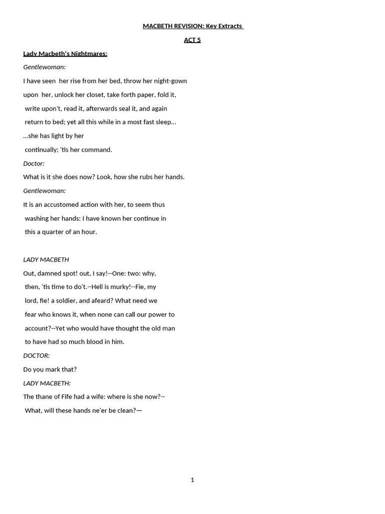 Act 5 Key Extracts For Notes | PDF | Macbeth | Shakespearean Tragedies