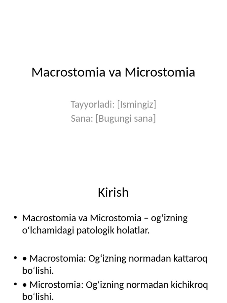 Macrostomia Va Microstomia Prezentatsiya | PDF