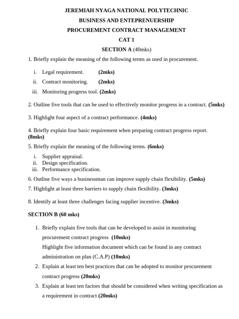 JEREMIAH NYAGA NATIONAL POLYTECHNIC CAT | PDF | Procurement | Specification (Technical Standard)