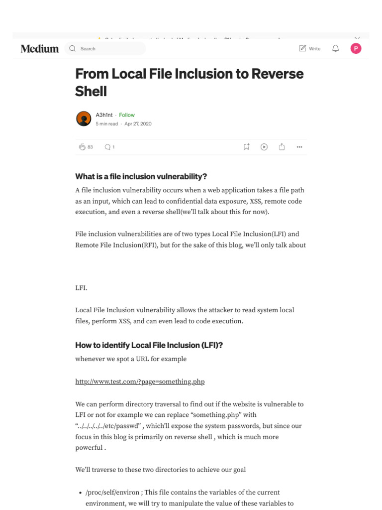 From Local File Inclusion To Reverse Shell - by A3h1nt - Medium | PDF | Information Technology ...