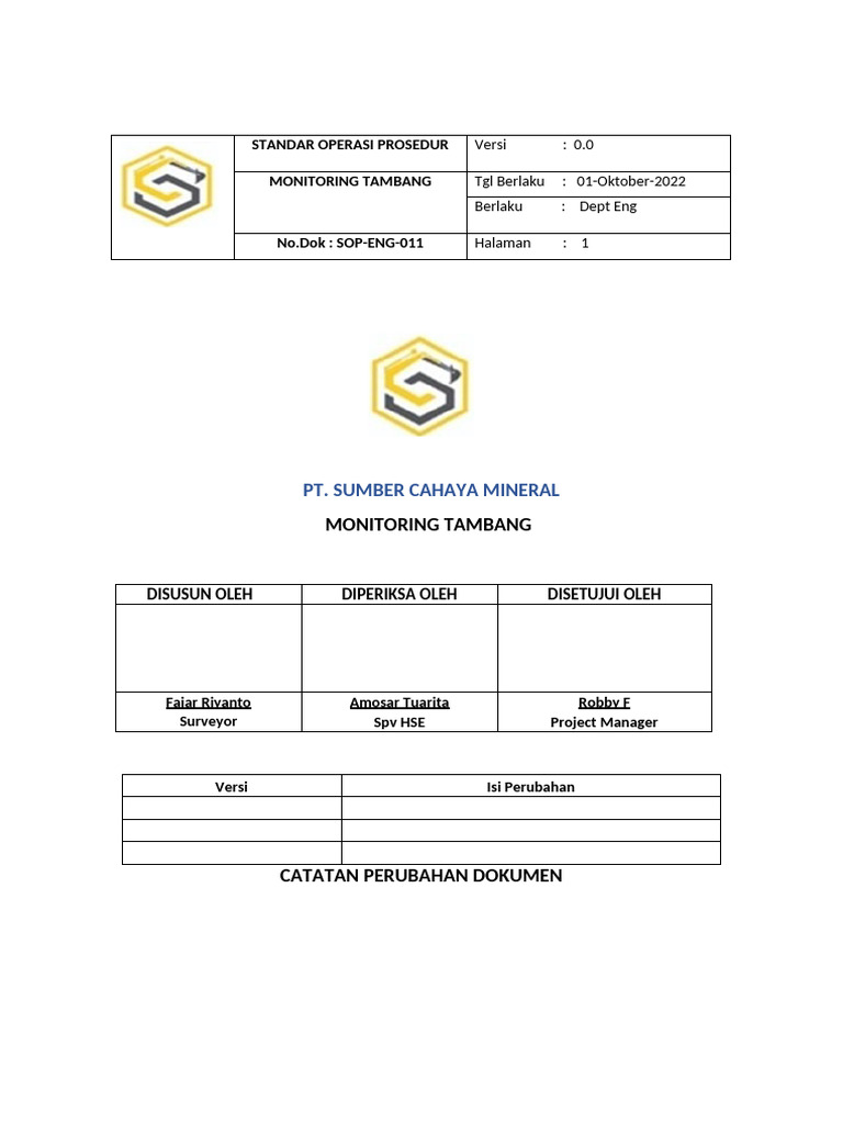 011. SOP_ MONITORING TAMBANG | PDF