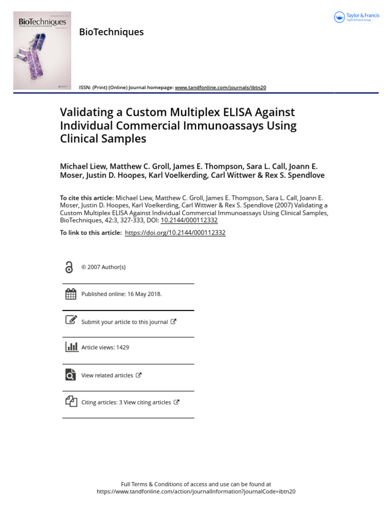 Validating A Custom Multiplex ELISA Against Individual Commercial ...