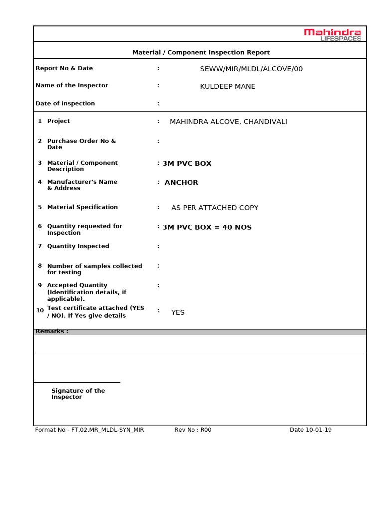 3M PVC Box Inspection Report | PDF