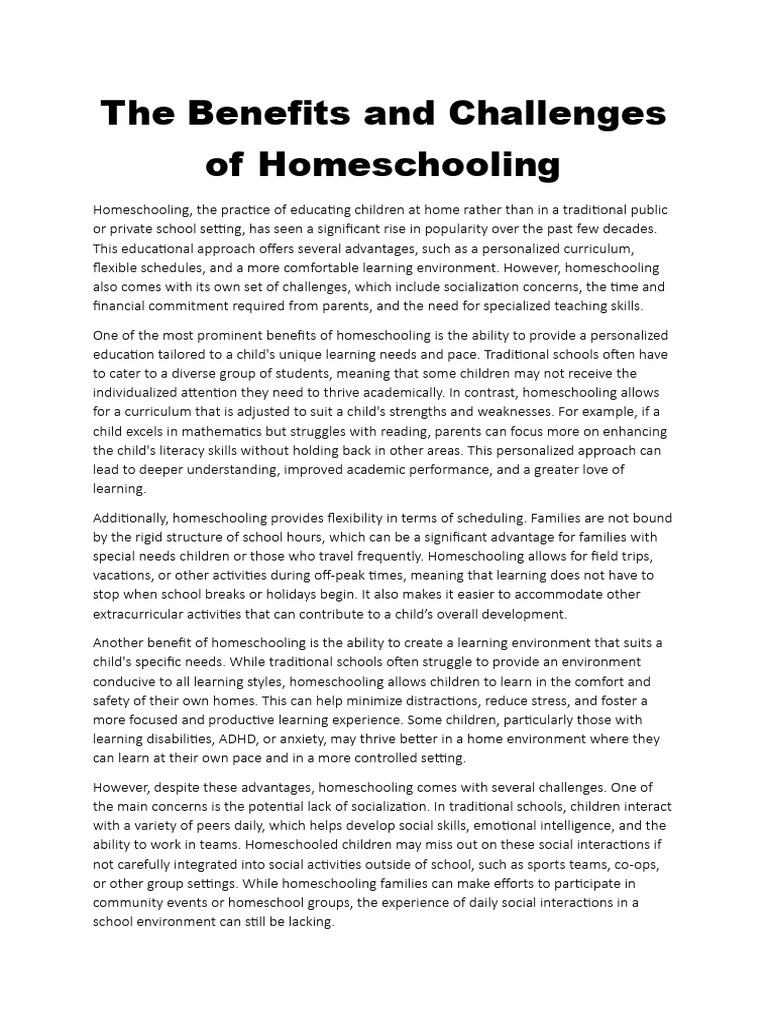 Pros and Cons of Homeschooling | PDF | Homeschooling | Schools