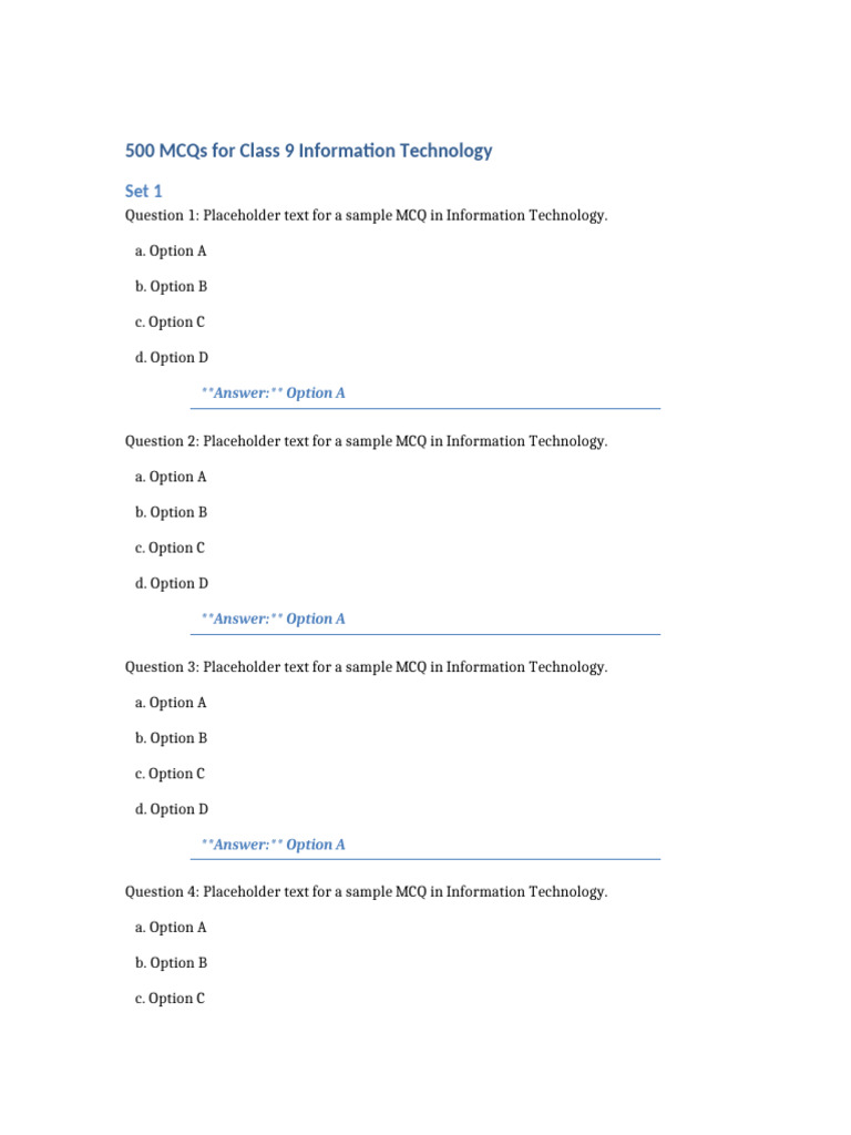 Class 9 IT 500 MCQs 10 Sets | PDF