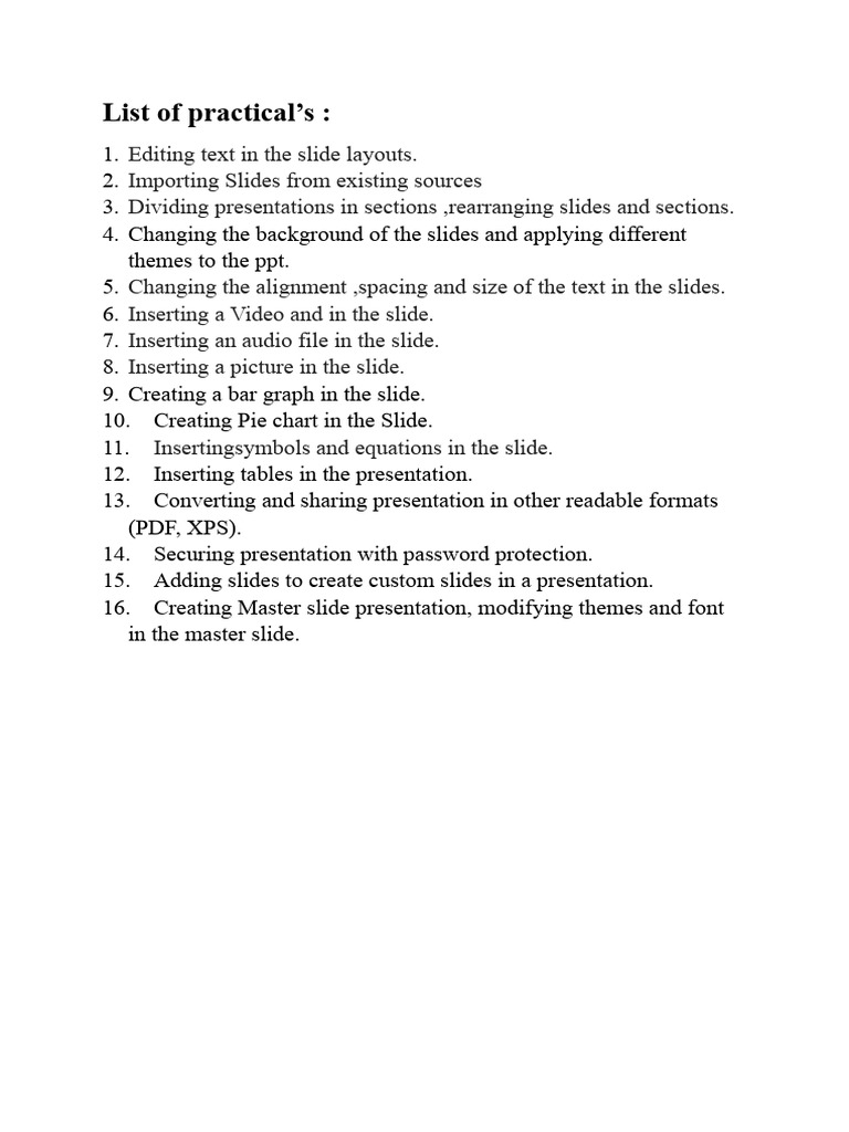 0 - List of Practicals PPT Subject Done | PDF