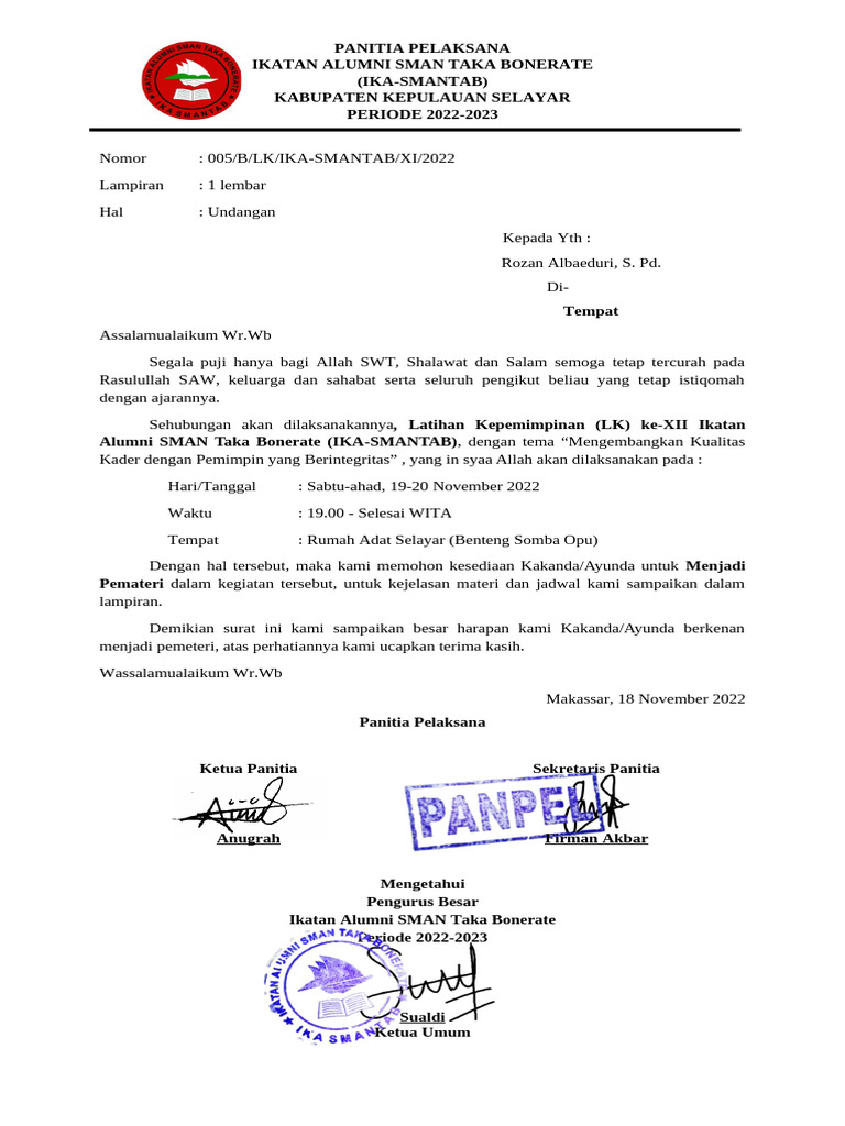 Undangan Ayunda Rozan Albaeduri, S. Pd. | PDF