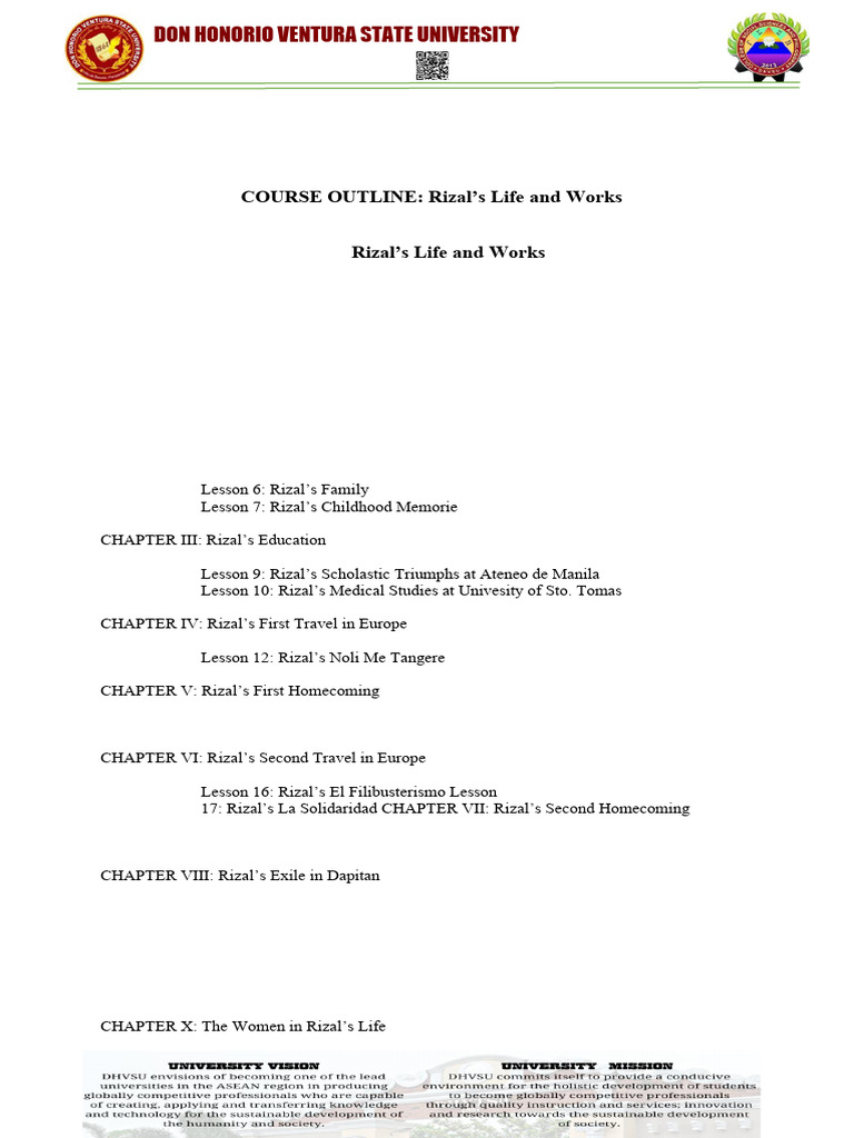 Course Outline Rizal CHTM 2nd Sem AY 25 26 | PDF | Philippines ...