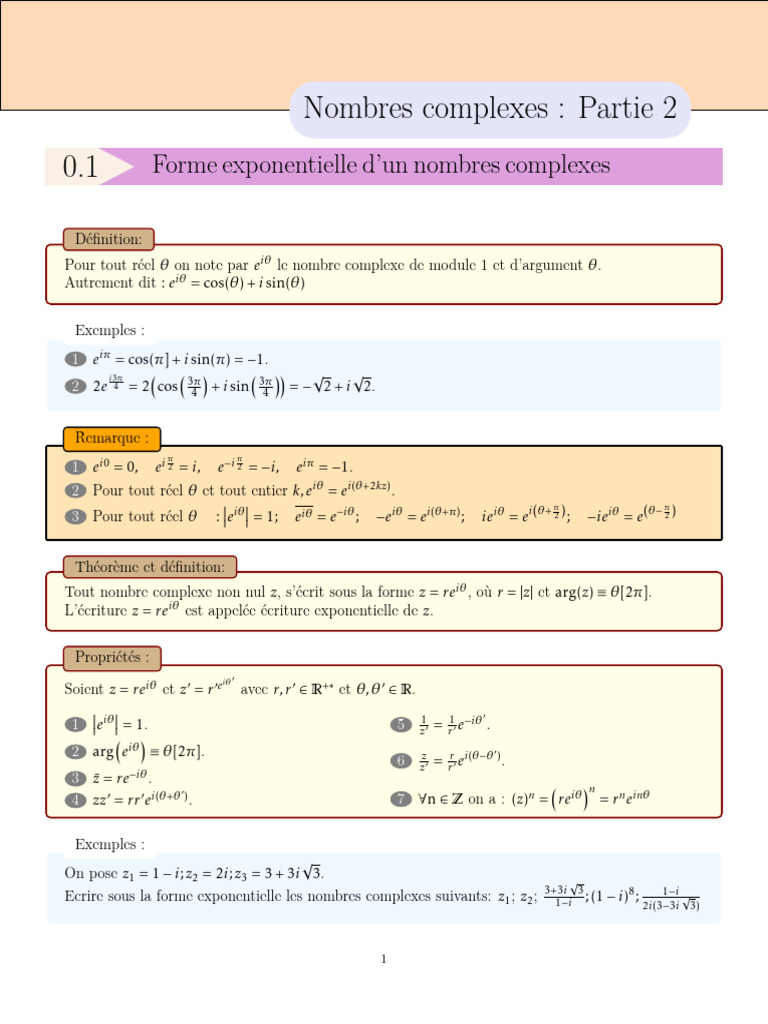 Nombres Complexes: Partie 2 0.1 | PDF | Nombre complexe | Analyse complexe