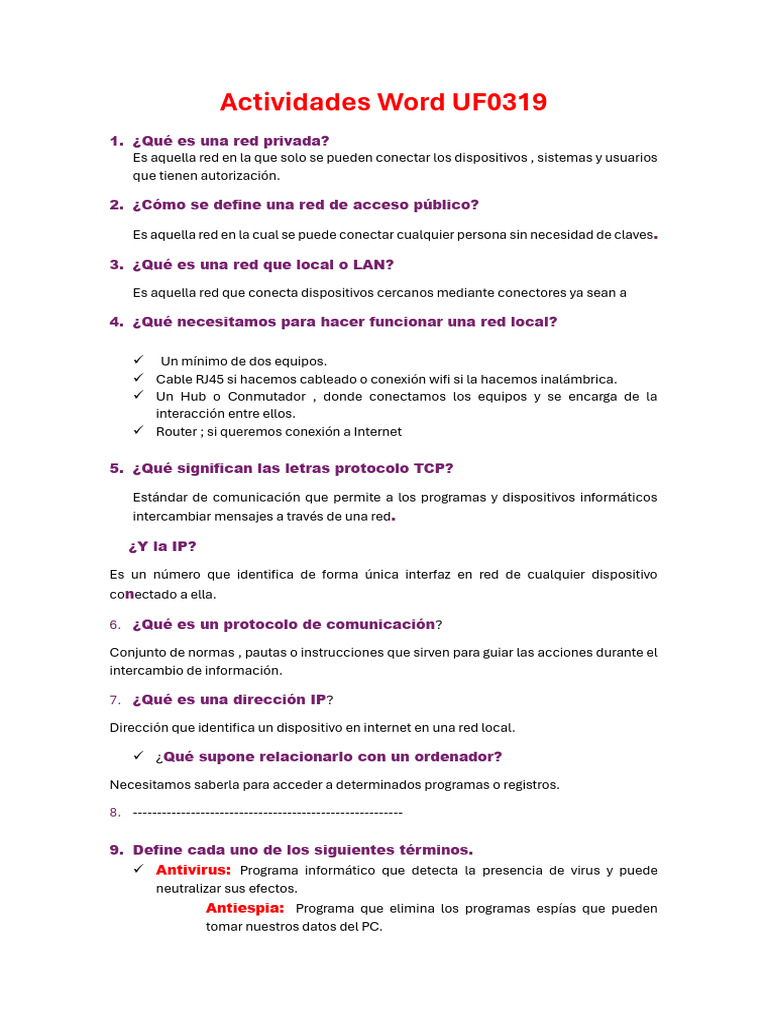 Actividades UF0319 | PDF | Red de computadoras | Periférico