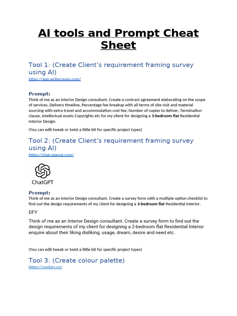 AI tools and Prompt cheat Sheet | PDF
