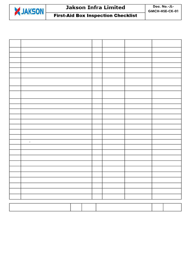 Doc. No.-JL-HSE-CK-01-First Aid Box Inspection Checklist | PDF