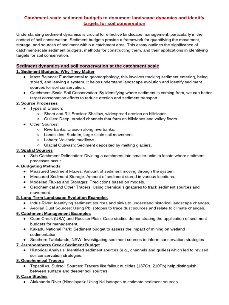 Catchment Sediment Budgets for Conservation | PDF | Sediment | Erosion