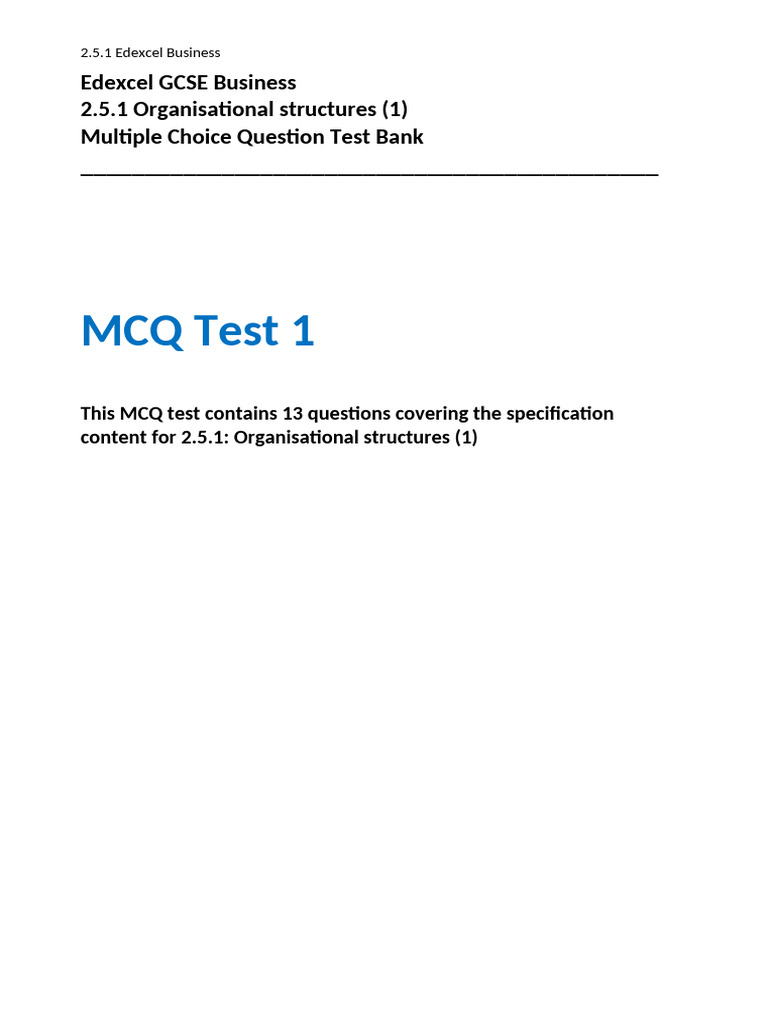 Tutor2u Organisational Structures MCQ | PDF | Organizational Structure ...