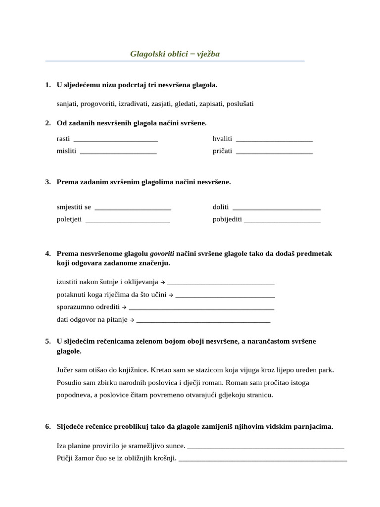 25.+VH+6+Glagolski+oblici,+zadatci+za+vjezbu | PDF