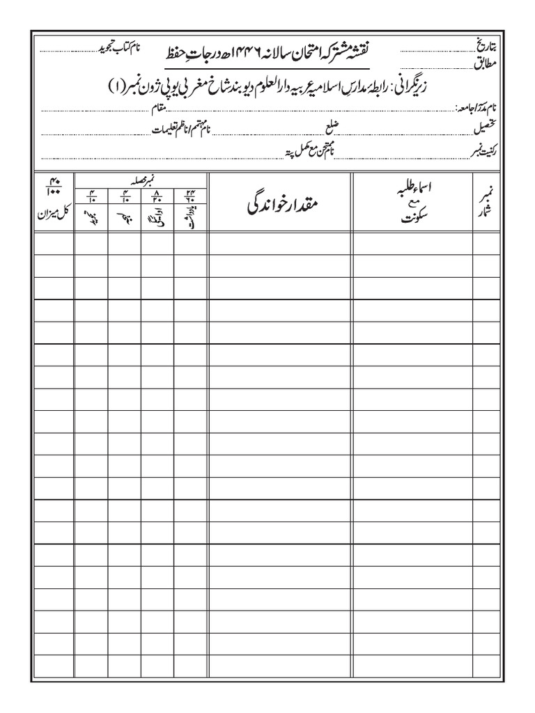 Naqsha Mushtarka Imtihan Hifz 1446-2 | PDF