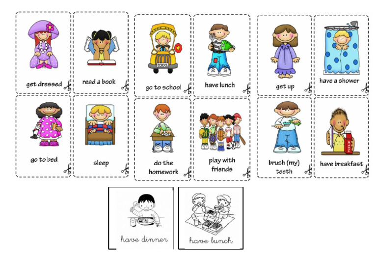 daily routines Flash cards | PDF
