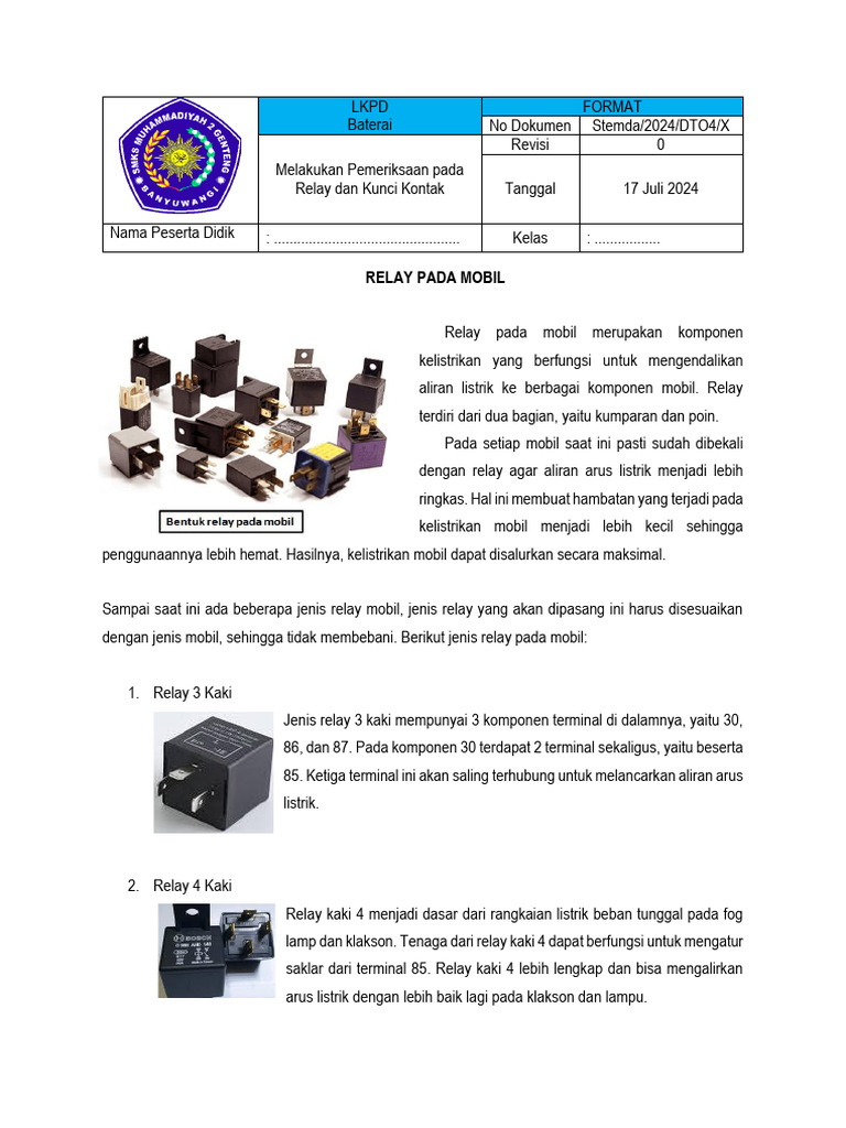 Pemeriksaan dan Fungsi Relay Mobil | PDF