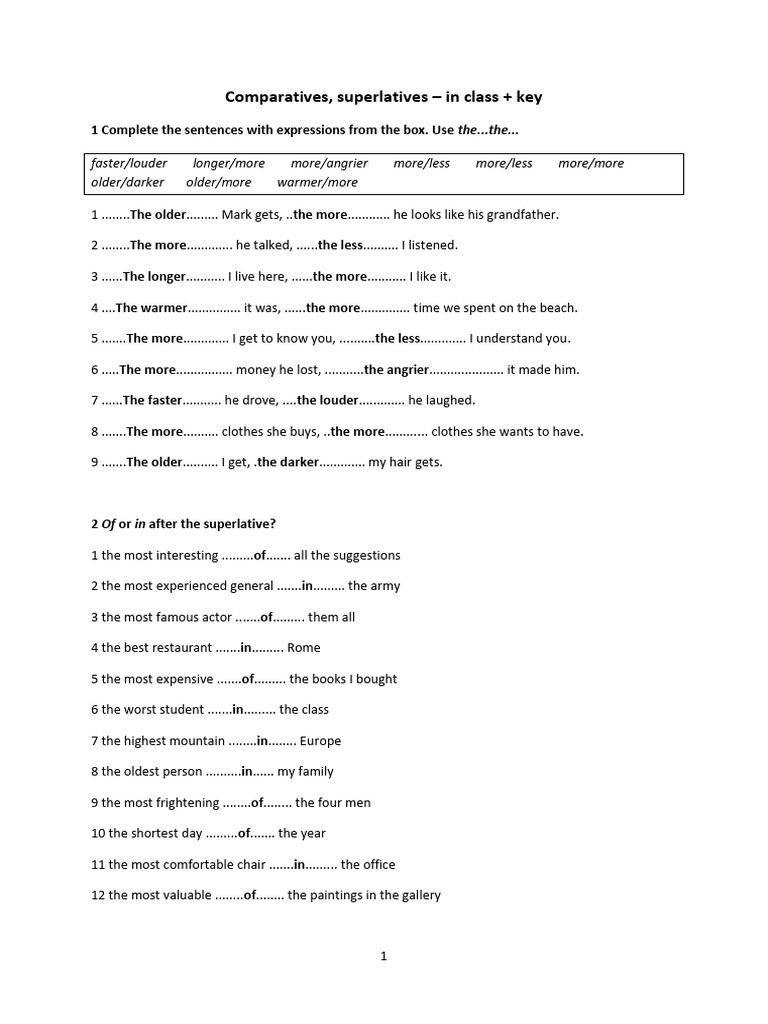Comparatives Superlatives Key | PDF
