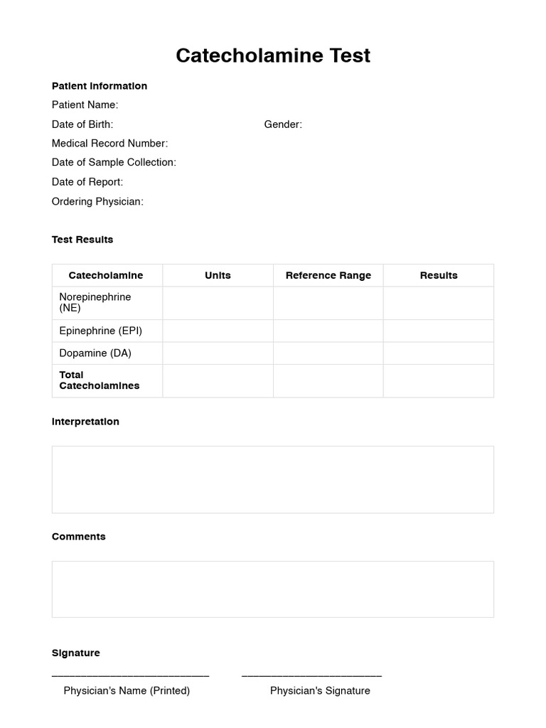 Catecholamine Test Results Summary | PDF
