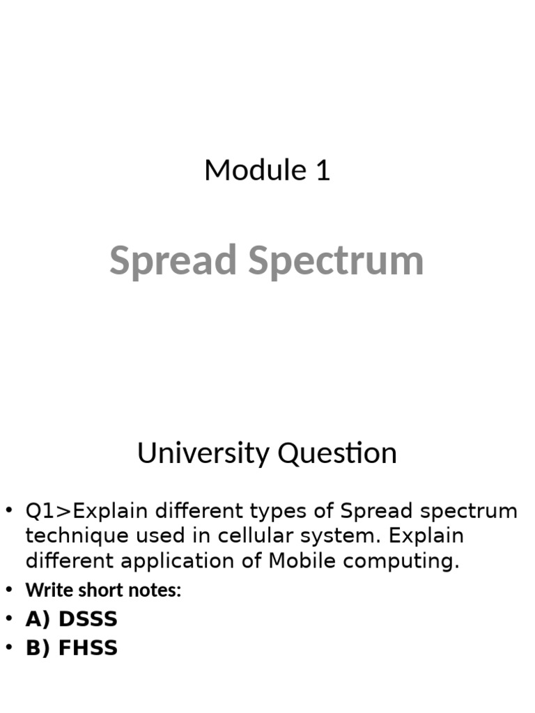 Module 1 - SpreadSpectrum | PDF | Radio Spectrum | Modulation