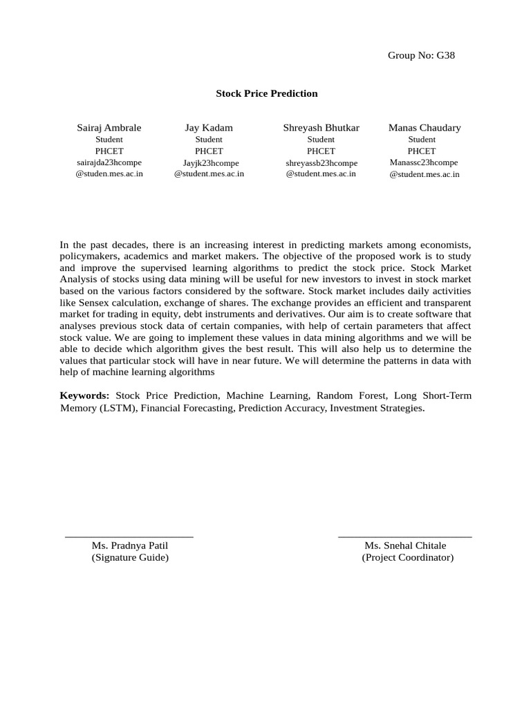 Stock Price Prediction Using ML | PDF
