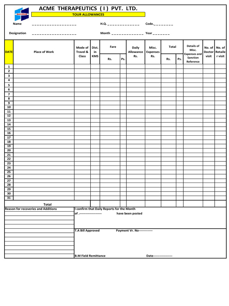 T.A Bill FORMAT | PDF