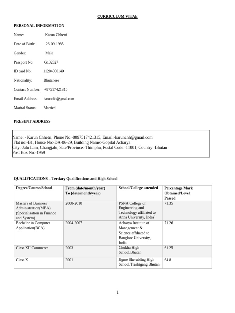Curriculam Vitae | PDF